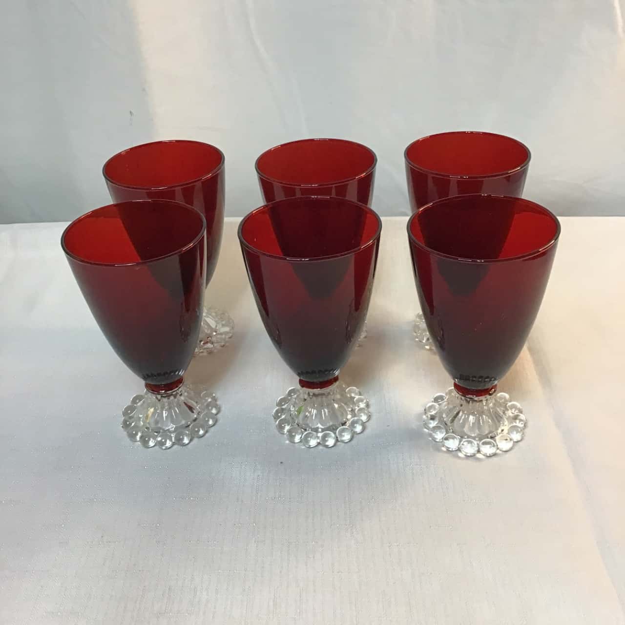 6 Vintage Anchor Hocking Glass Ruby Berwick Boopie Water Goblets