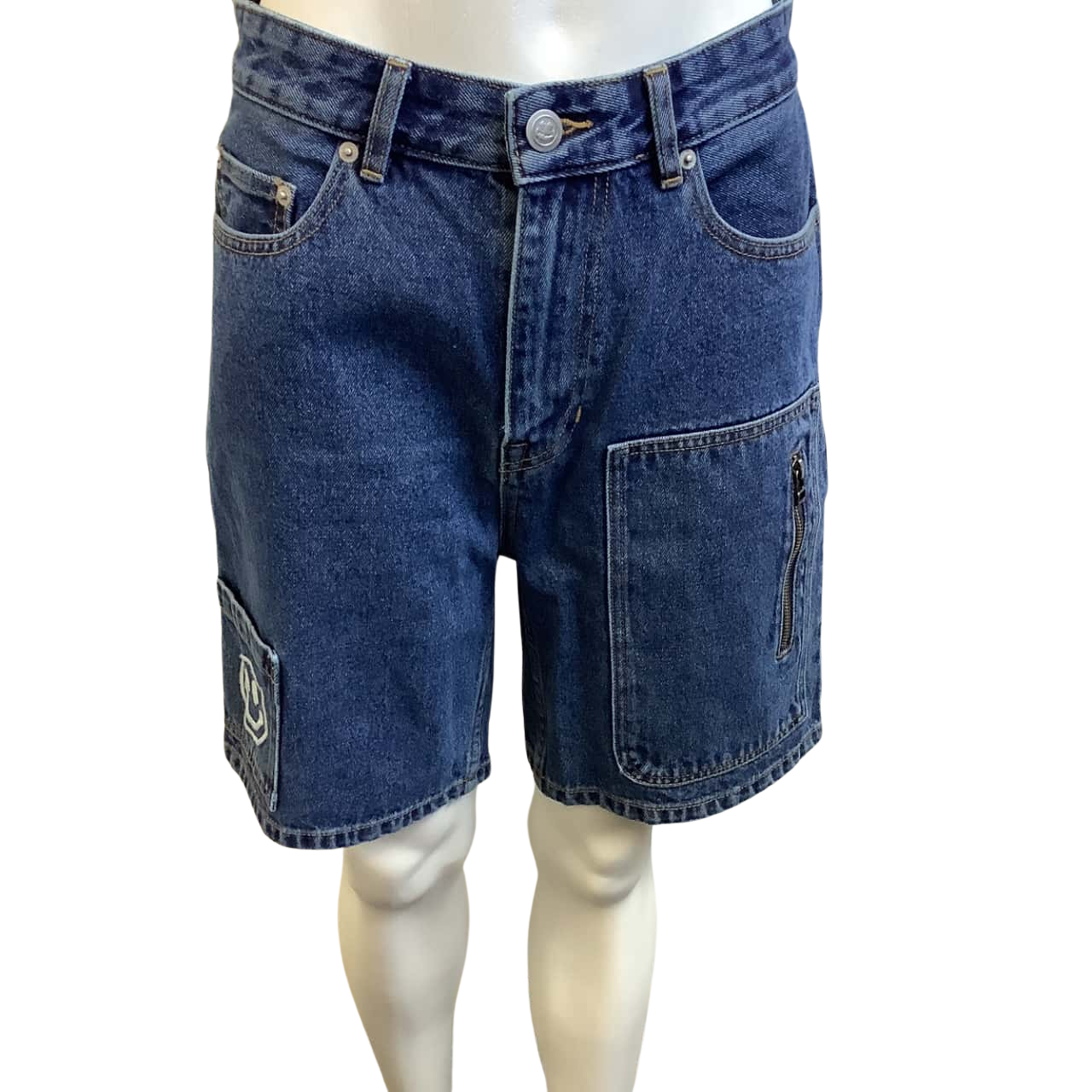 Push Pull Mens Size XS, W31” Smiley Denim Shorts Blue(s)