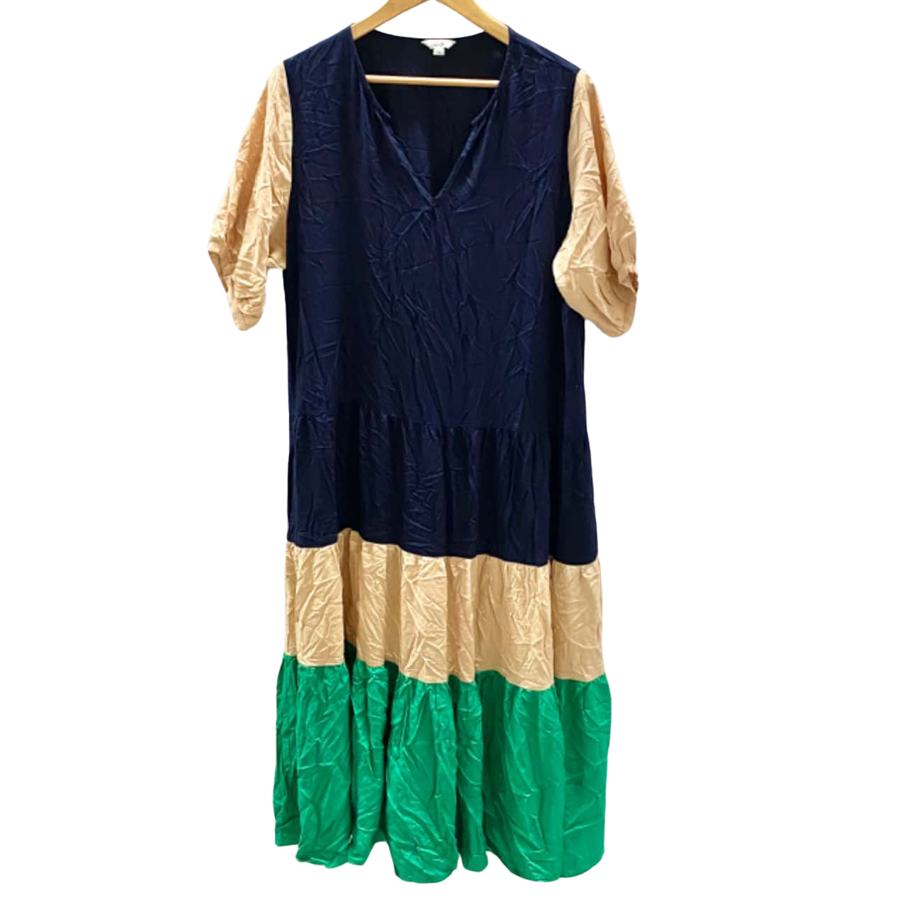 Adrift Size XL Short Sleeve Dress Brown / Green / Navy Blue (s)