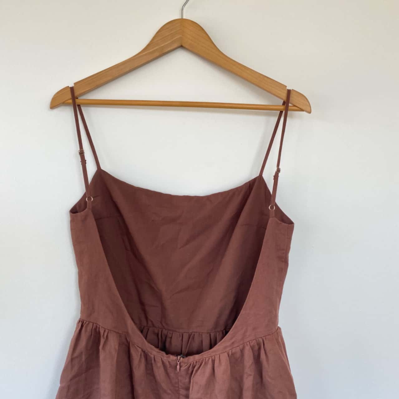 NWOT Peppermayo Low Back Linen / Cotton Blend Mini Dress Brown Size 12 ...