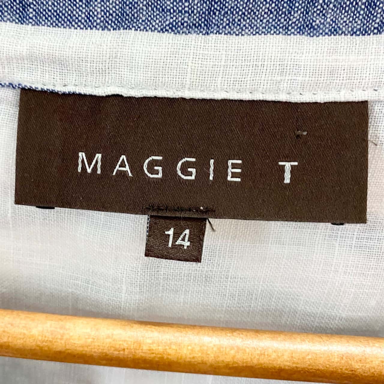 Maggie T Womens Blue / White striped Top Size 14(s)