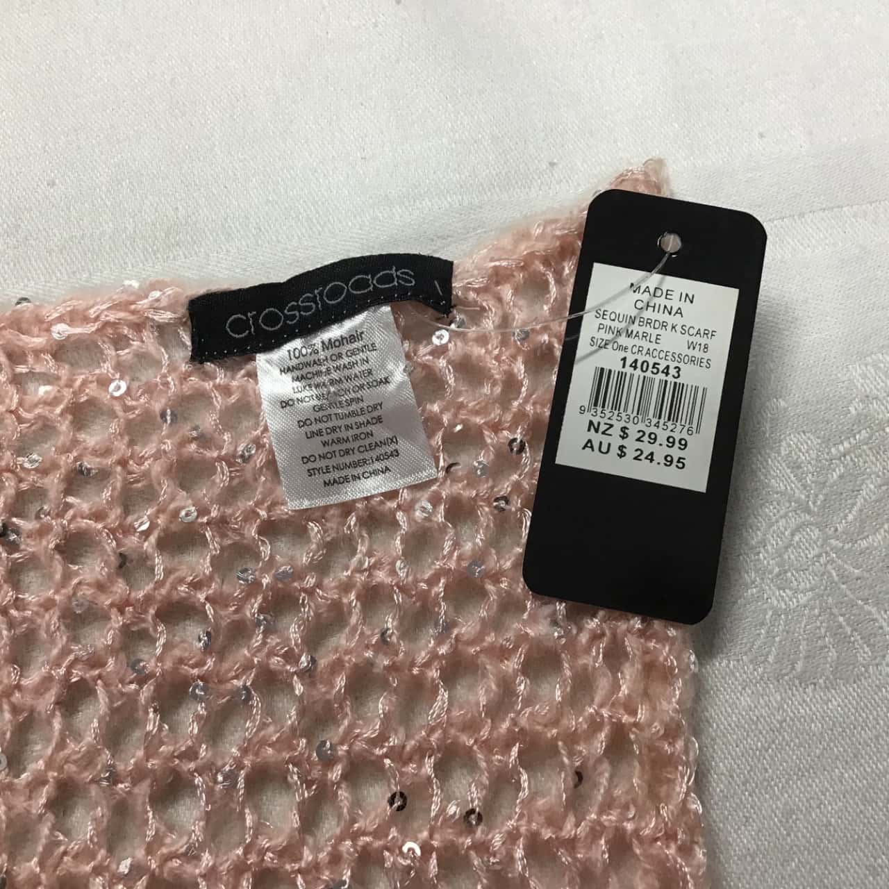 Crossroads Womens Pale Pink / Sequin 100% Mohair Knitted Scarf