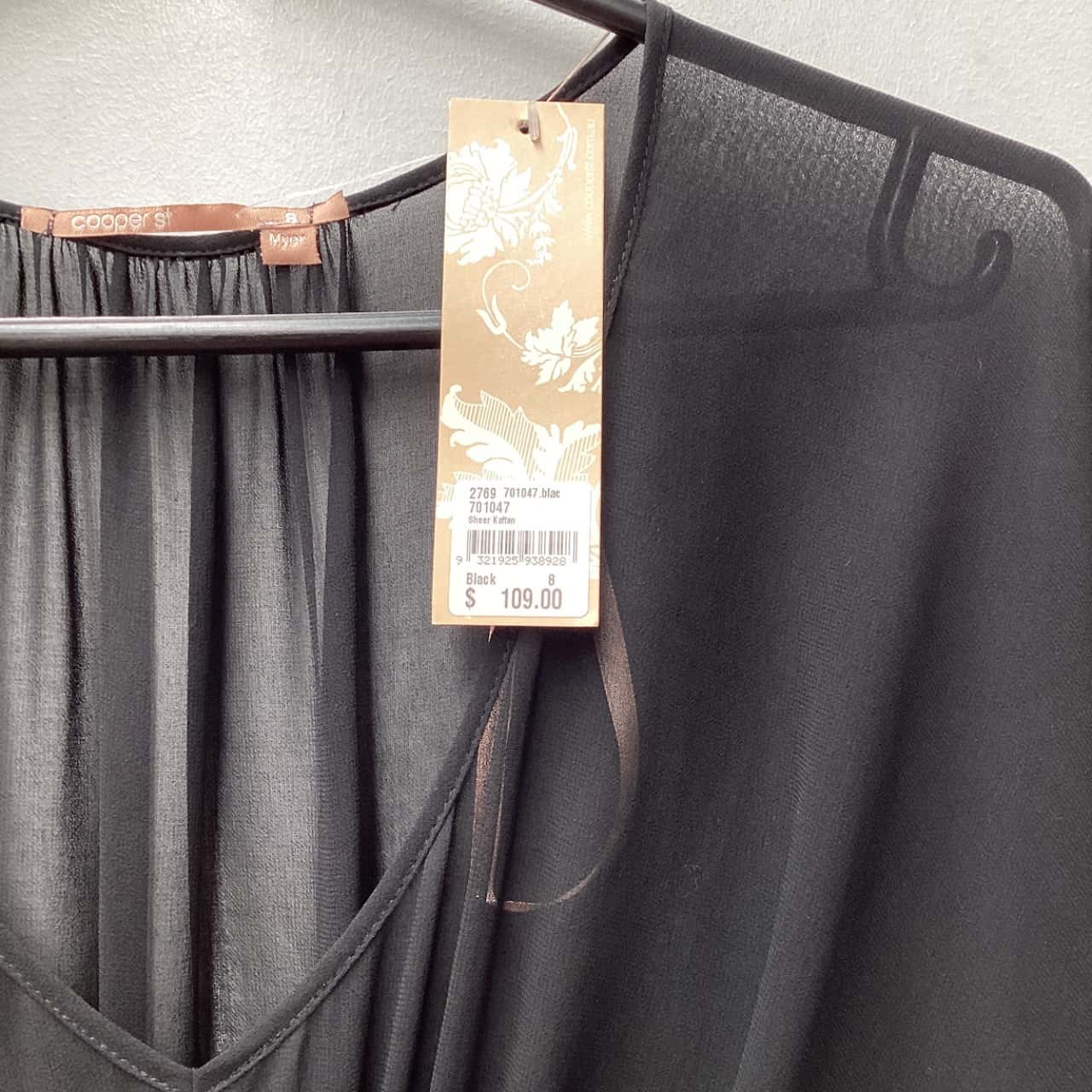 Cooper St Sheer Kaftan Black Size 8