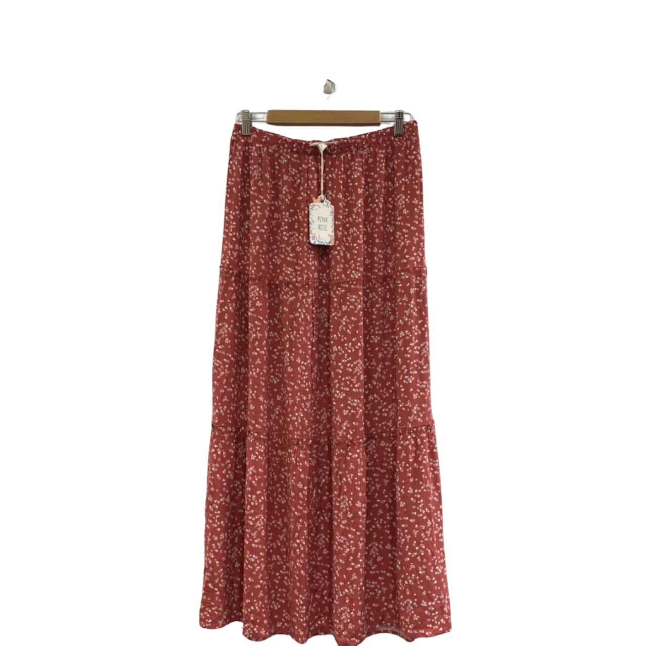 Pink Rose Womens Size L Maxi Tiered Floral / Pink / White