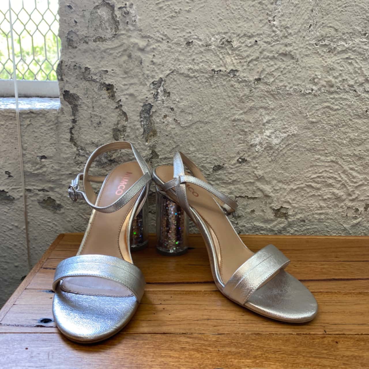 Womens Mimco Silver Leather Sandals With Perspex Heel Size 40(s)