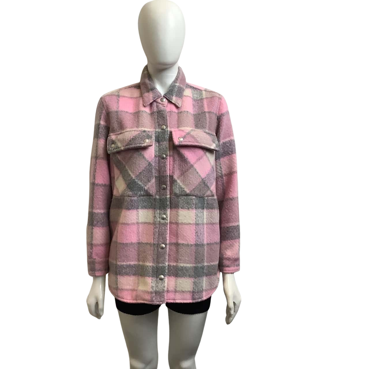 BlankNYC Womens Size S Plaid Wool Blend Shacket Pink / Grey Mix
