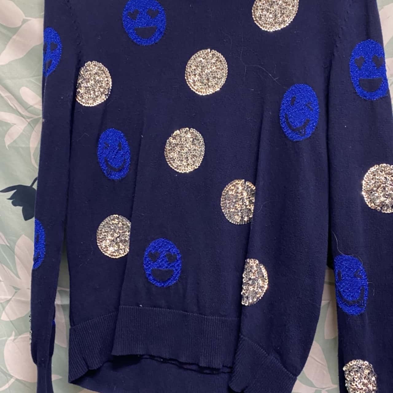 Seed Teen Size 10 Jumper Navy Blue with Blue Metallic Smiley faces ...
