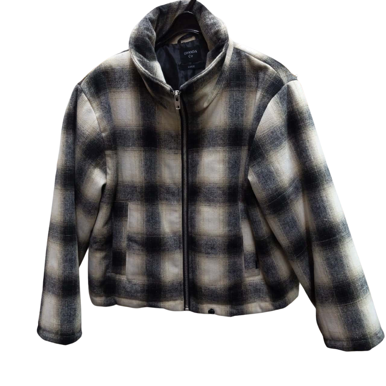 Mens lined Thick winter coat Checker pattern Size L.