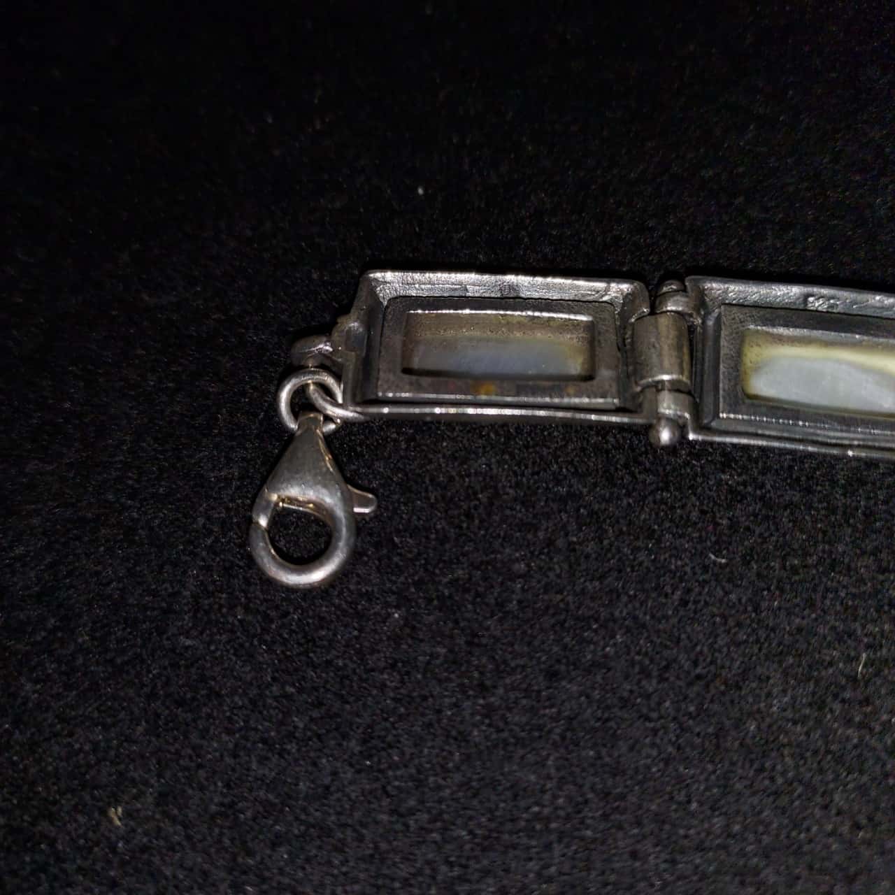 925 Silver .925 Hallmark Pearl Inlay Shell Bracelet 29g Heavy Gemstone ...