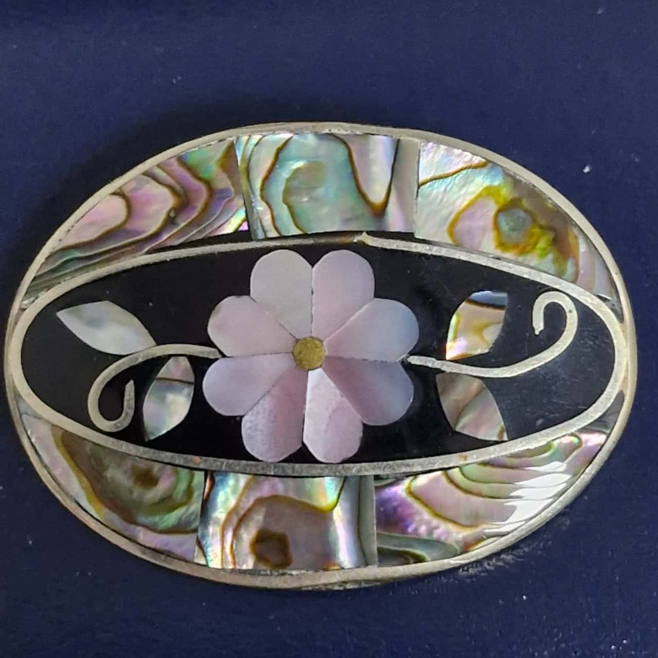Vintage Alpaca Silver and Abalone Brooch / Pendant Multicoloured ...