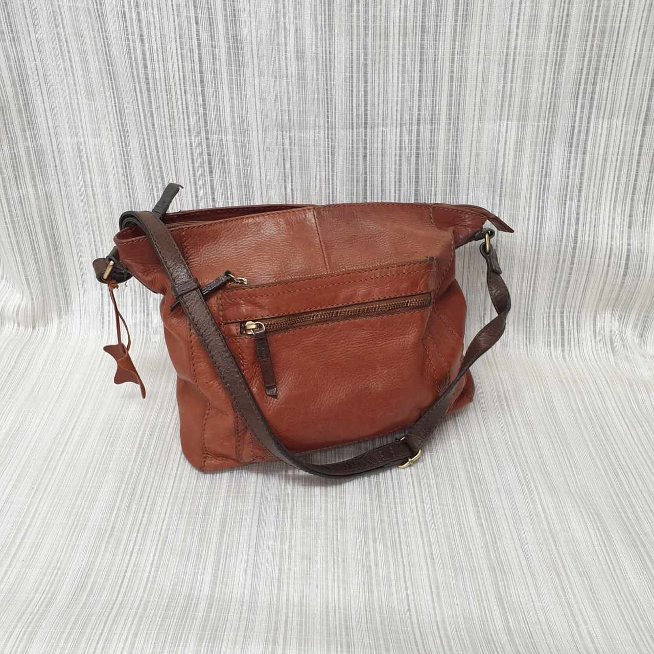 Colorado Classic Tan Brown Leather Zip Top & Zip Front Pocket Detail ...