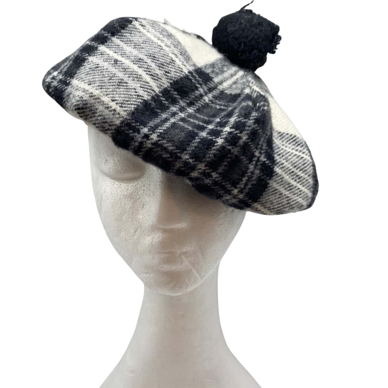 Highlander Scottish Unisex Pure Wool Tam o' Shanter Black / White (s)