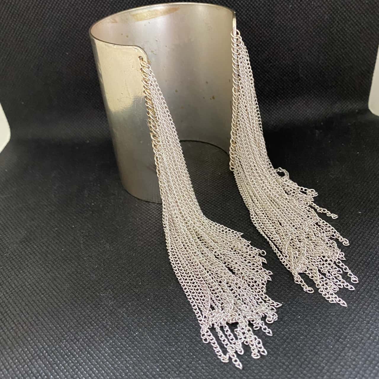 Womens Silver Coloured Cuff Bracelet with 100mm Silver Coloured Chains