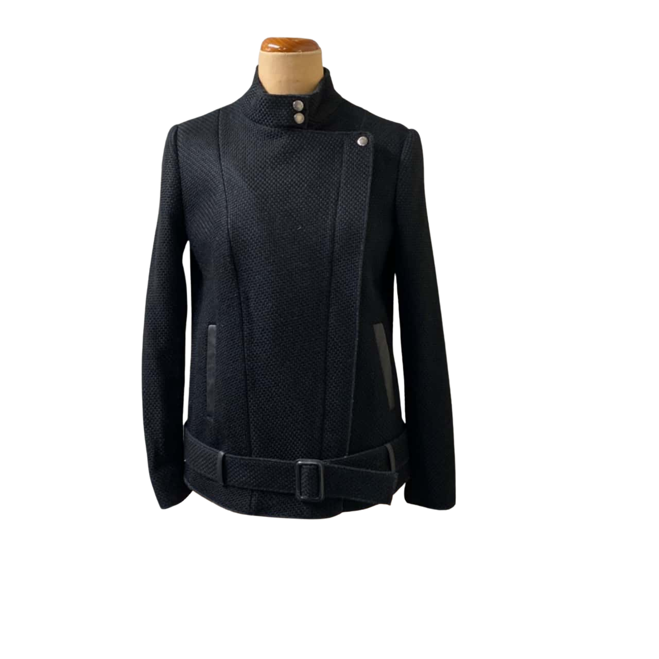 Womens AG Arthur Galan Black Basket-weave Wool Blend Jacket Size 10(s)