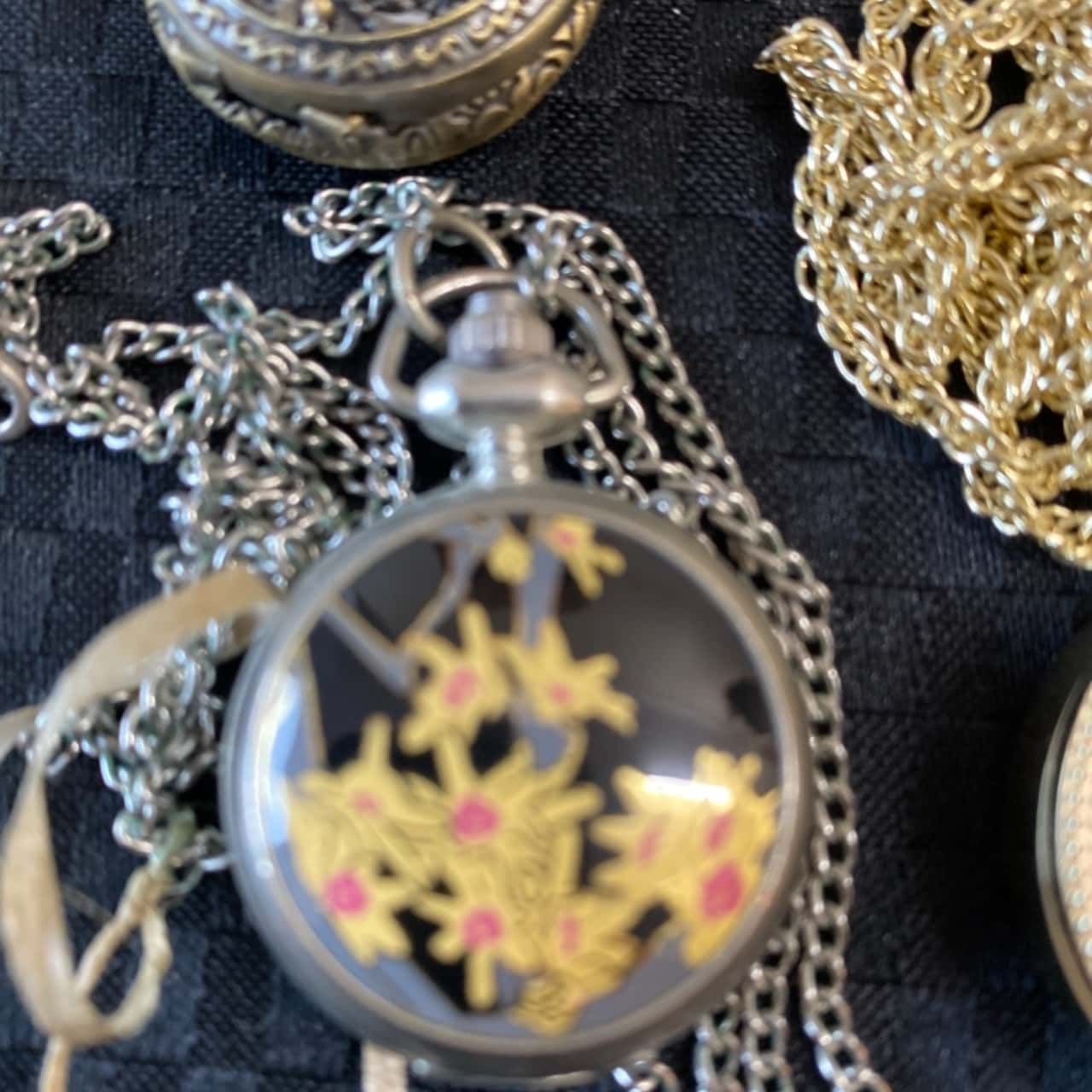 4 Broken Fob Watches On Chains. (s)