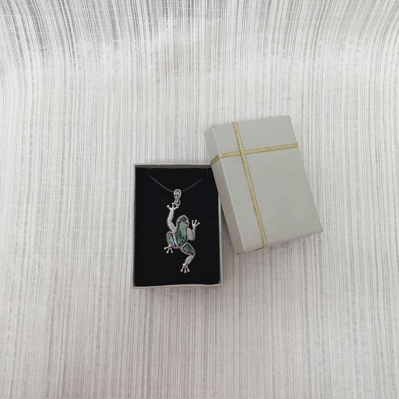 Super Cute Silver Tone Frog Necklace With Abalone Shell Insert Detail ...