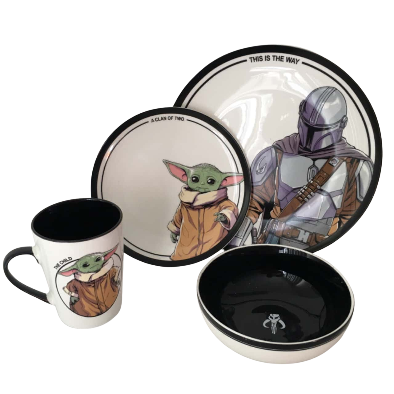 Star Wars Mandalorian 4 Piece Set Ceramic Dinner Plate Side Plate Bowl ...