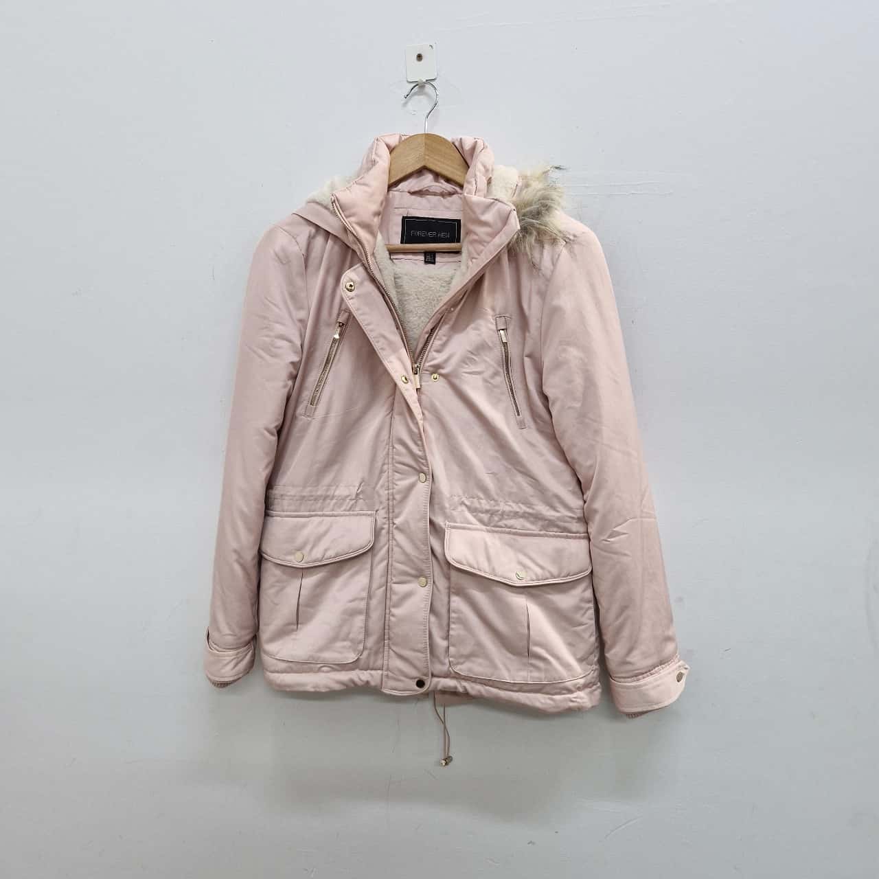 Forever New Womens Size 8 Button Up / Front Zipper / Winter Jacket Pink (s)