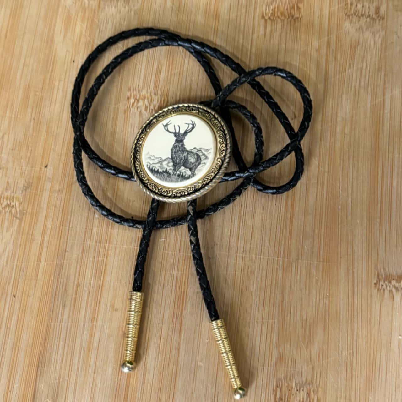 Vintage Barlow Deer Gold Tone & Enamel Bolo Tie (s)