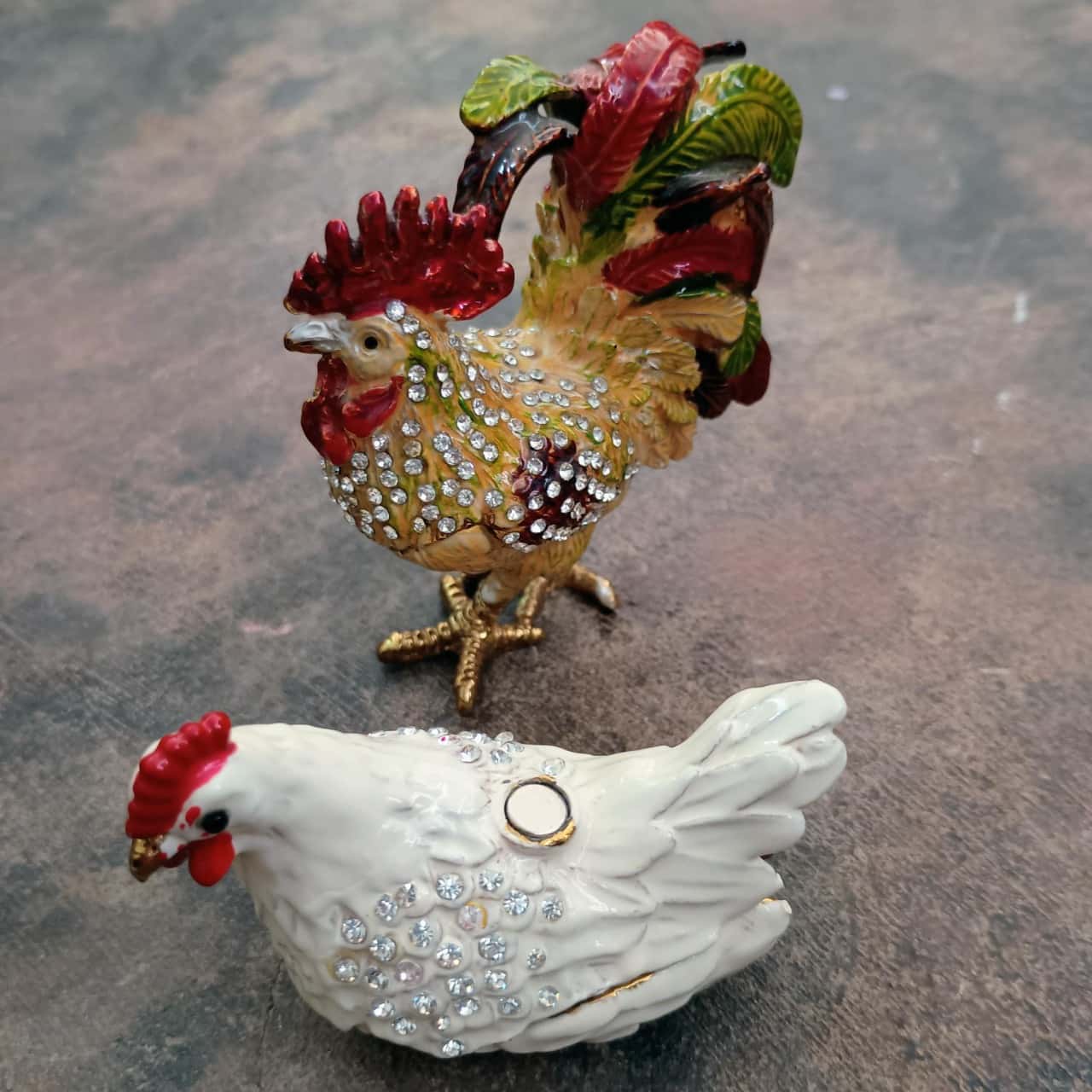Two Metal Chickens Trinket Boxes(s)