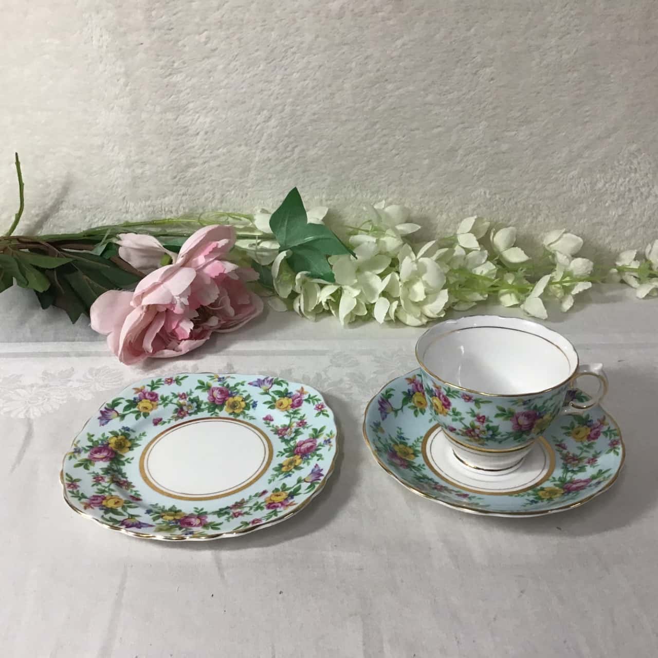 Vintage Colclough White / Blue / Pink Floral Bone China Cup Saucer and ...
