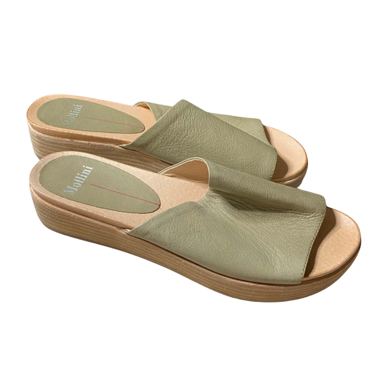 Mollini Olive Leather Wedge Shoes Size 38(s)