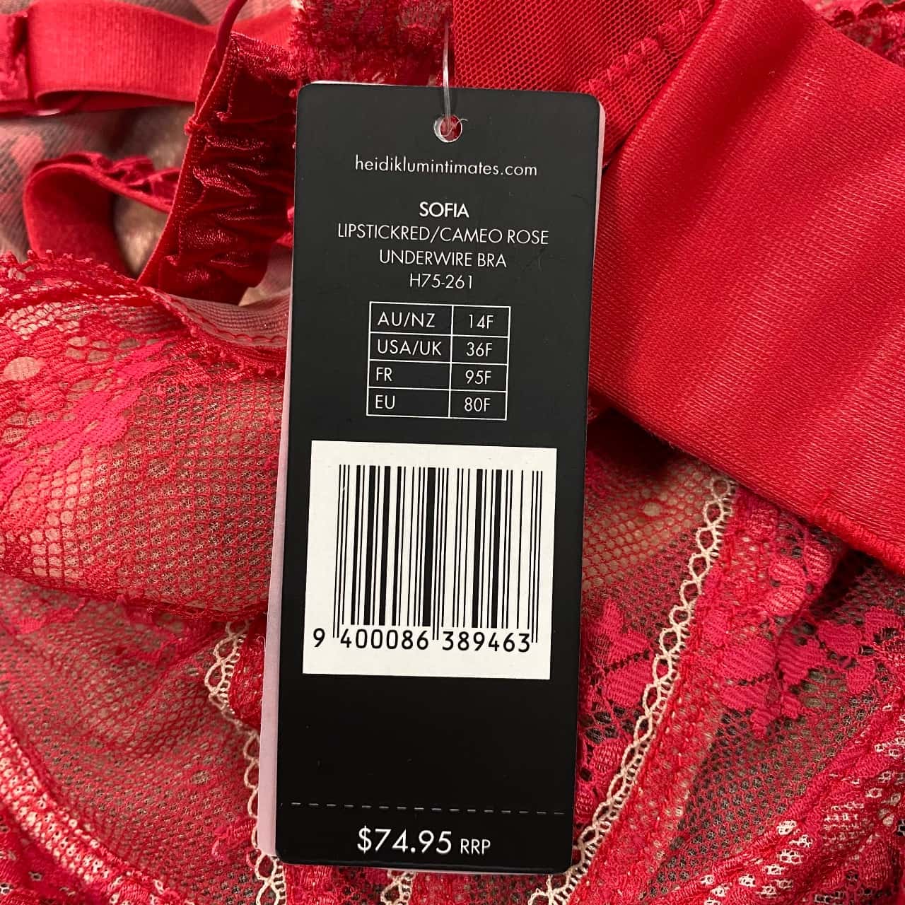 Heidi Klum Intimates Red Lace Bra Size 14F(s)