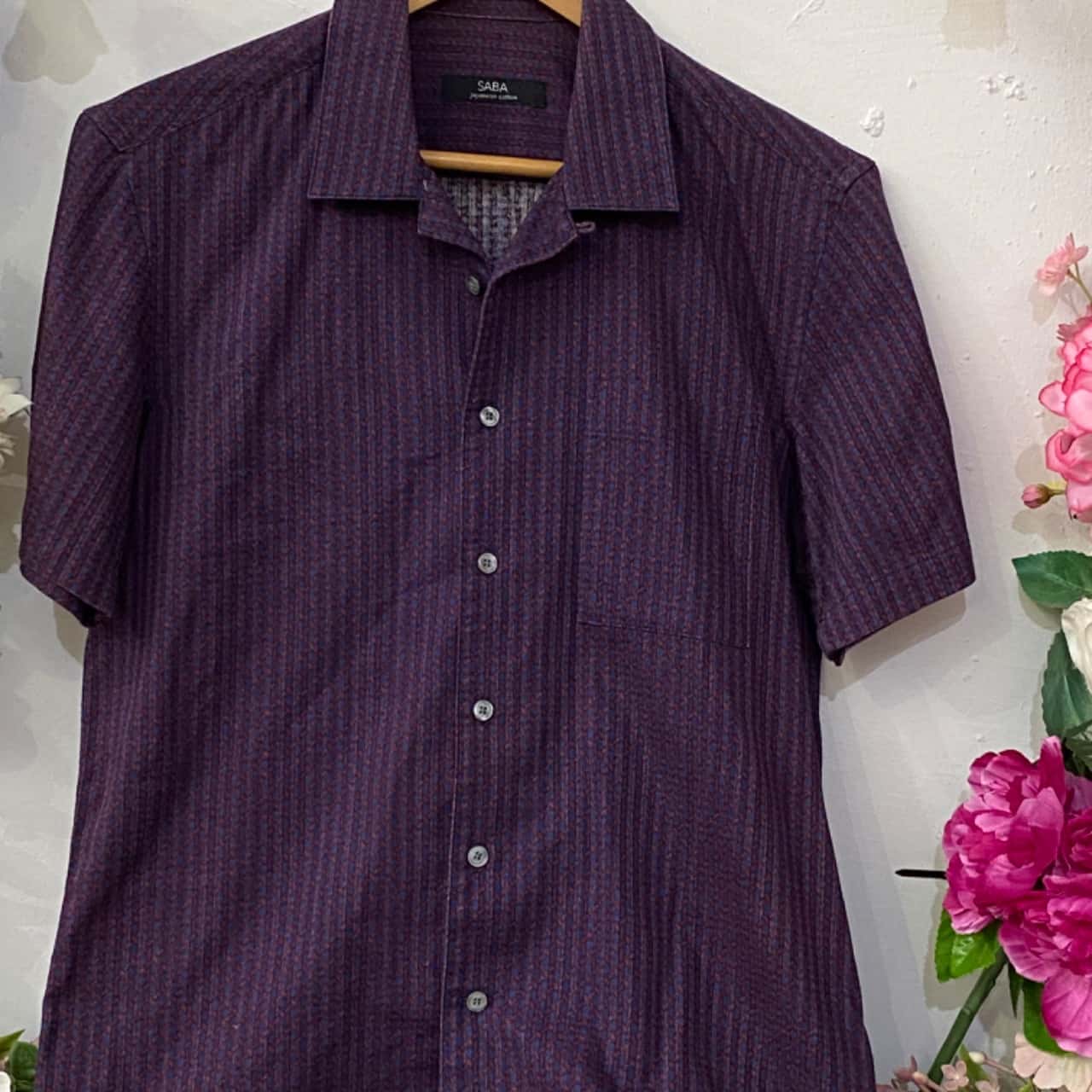 Saba Mens Size S Business Shirt / Short Sleeve Pattern / Purple