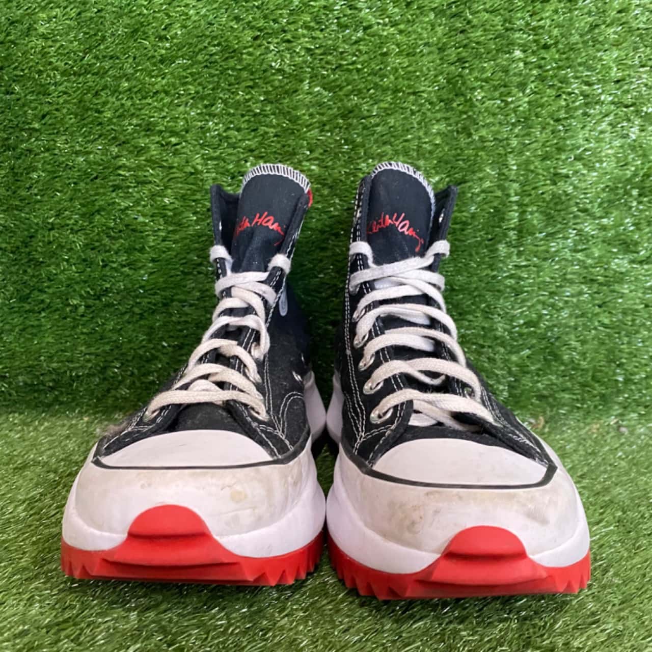 Converse/Keith Haring Black/White/Red Platform High-Top Sneakers Size 8(s)