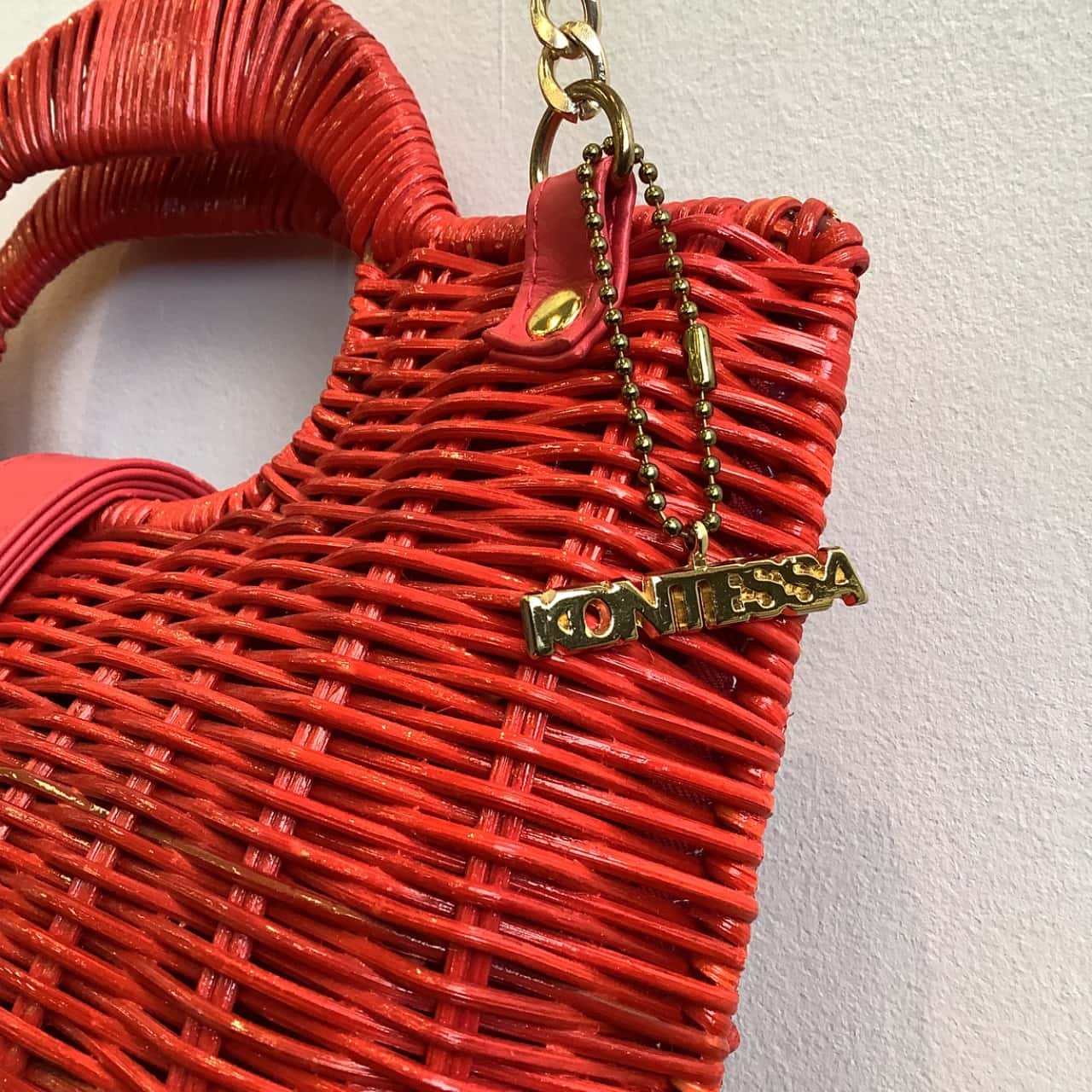 Kontessa Womens Wicker Handbag with Handle Red (s)