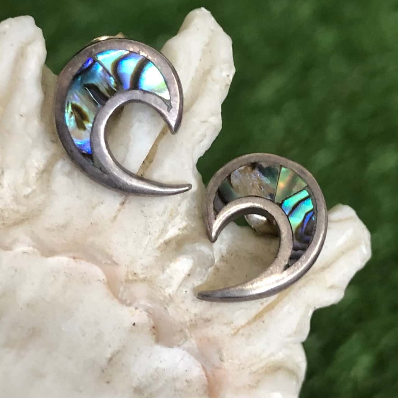Sterling Silver & Abalone Shell Swirl Earrings (Stamped 925)