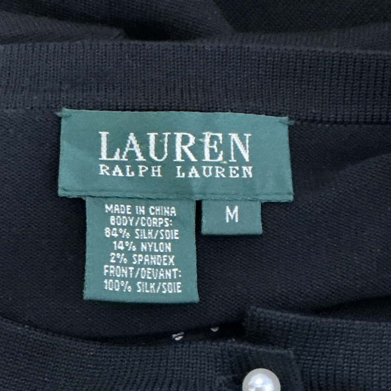 Ralph Lauren Womens Size M Button-down Cardigan Black / Polka Dot / White