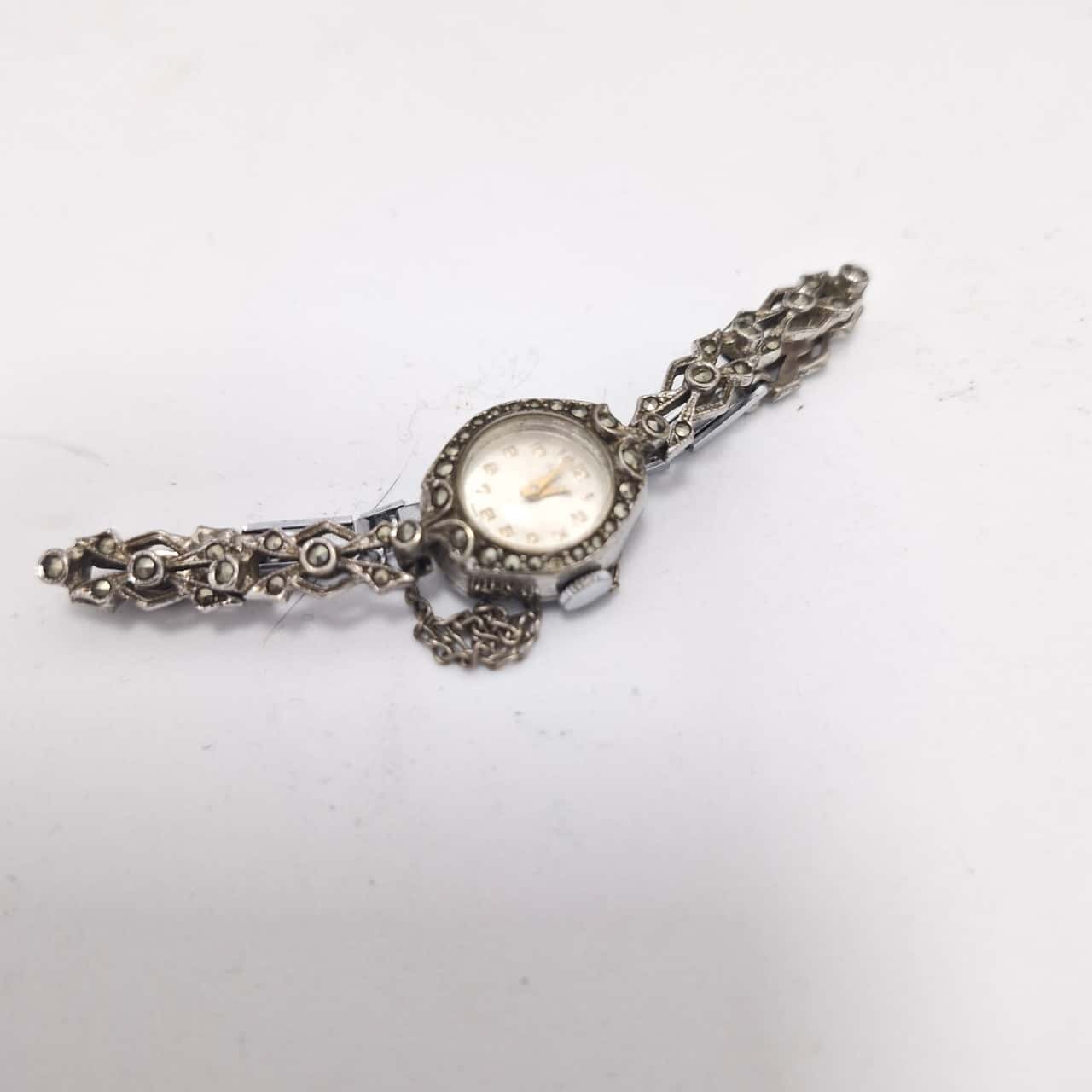 Vintage Art Deco Ladies Marcasite Dress Wrist Watch, Swiss Mechanical ...