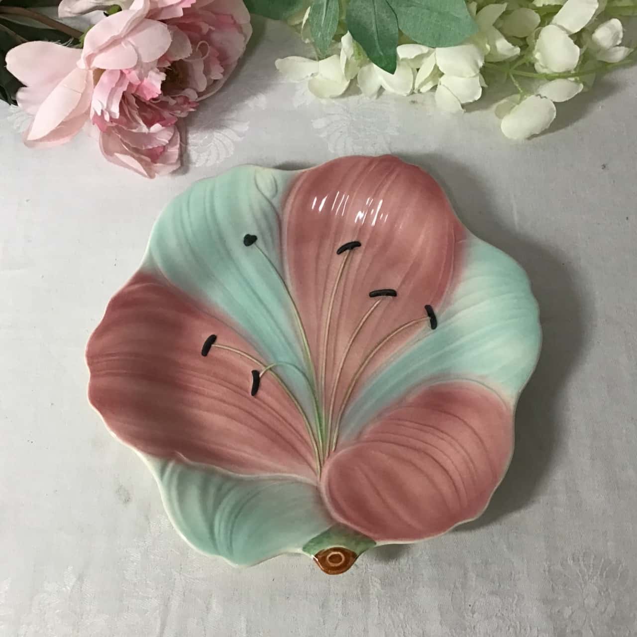 Vintage Petal Genuine Staffordshire Hand Painted Pink / Blue Leaf Shape ...