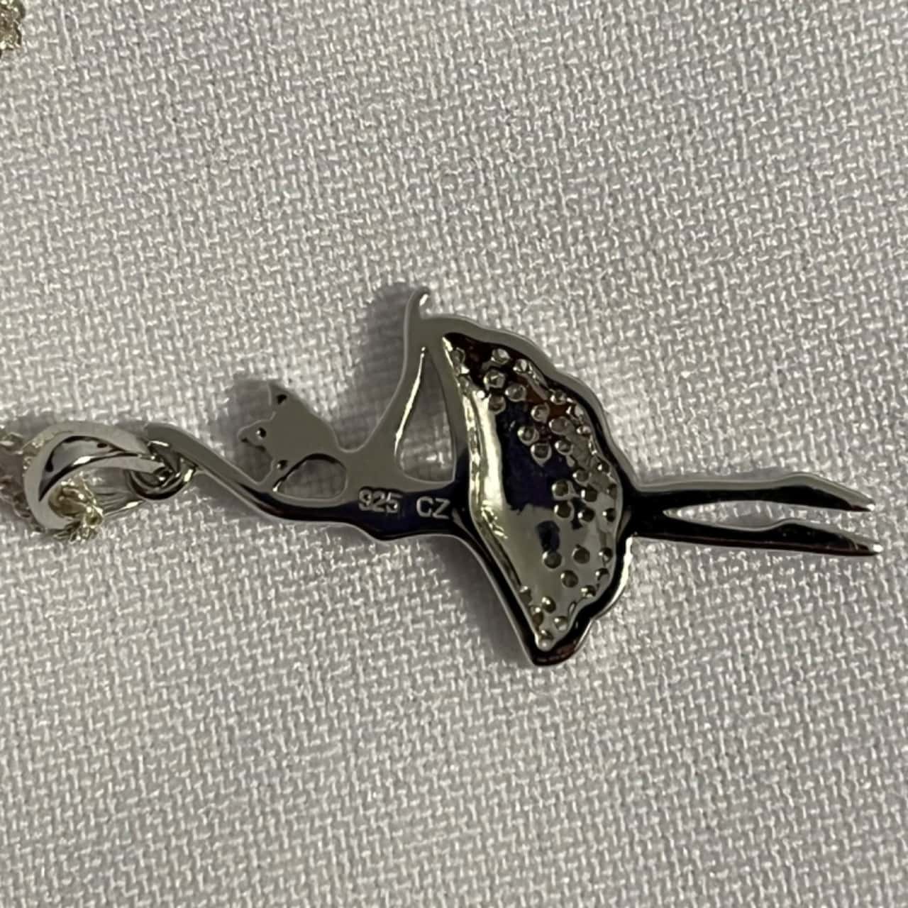 925 Sterling Silver Ballet Dancer Necklace with Cubic Zirconia 44cm (s)