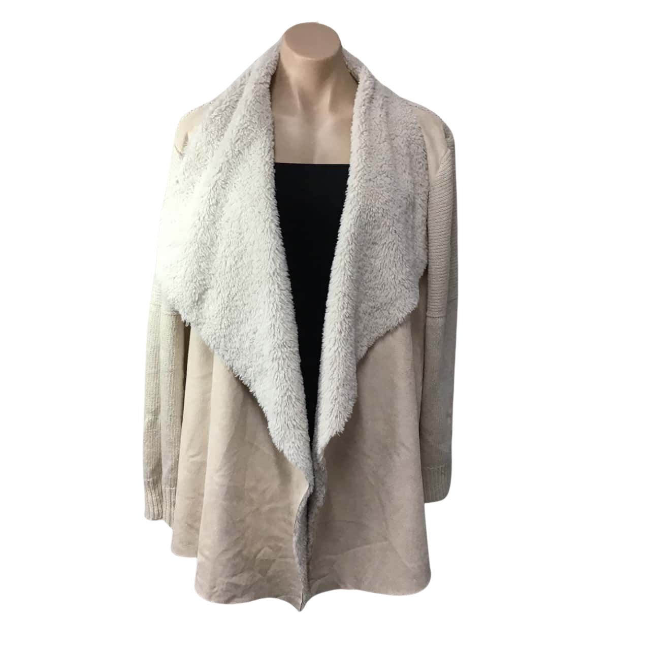 Beme Womens Size 22 Cream / Beige Knitted / Faux Fur Open Cardigan (s)