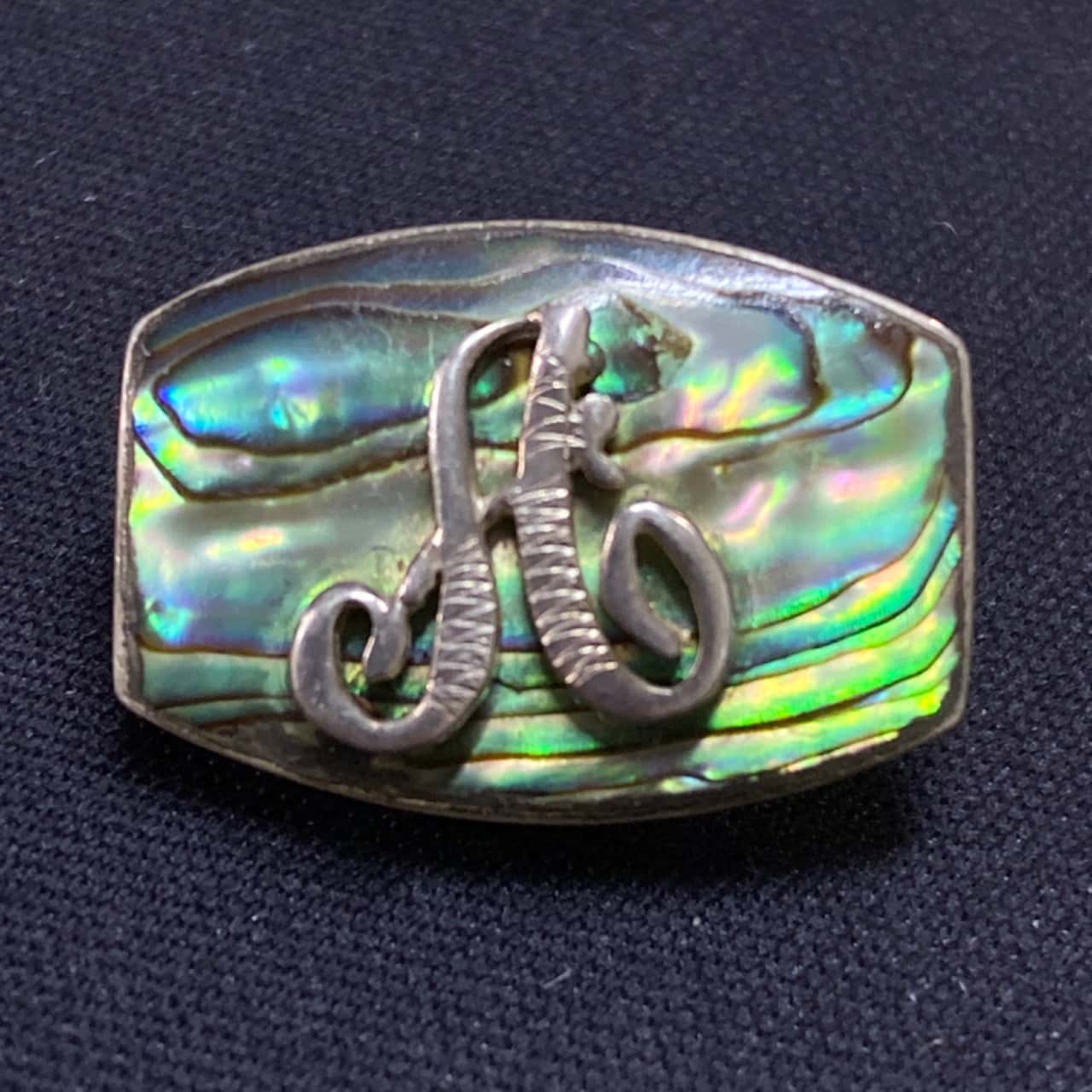 Vintage Stamped Silver & Paua Shell Letter A Brooch