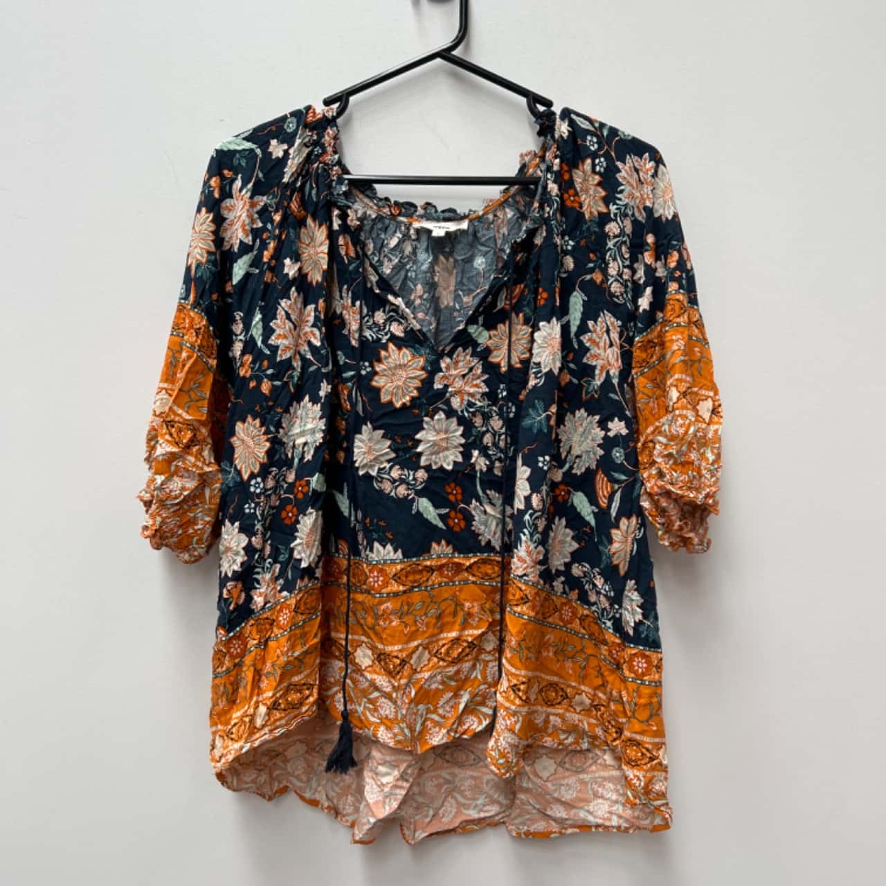 Jaase Womens Size L 3/4 Sleeve Navy Blue / Orange