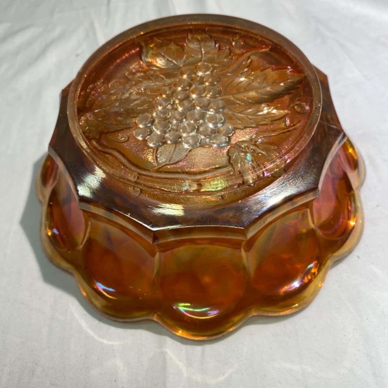 Early Century Orange Carnival Glass Table Bowl