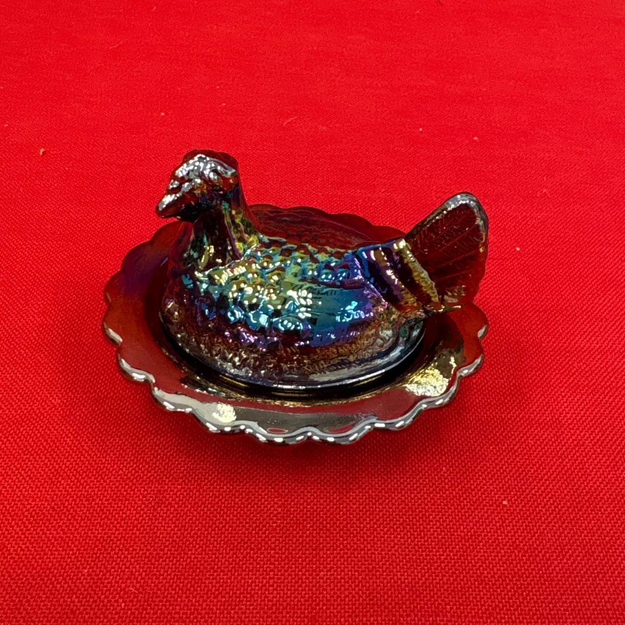 Mosser Glass Miniature Hen on a Nest Salt Cellar Iridescent Carnival ...