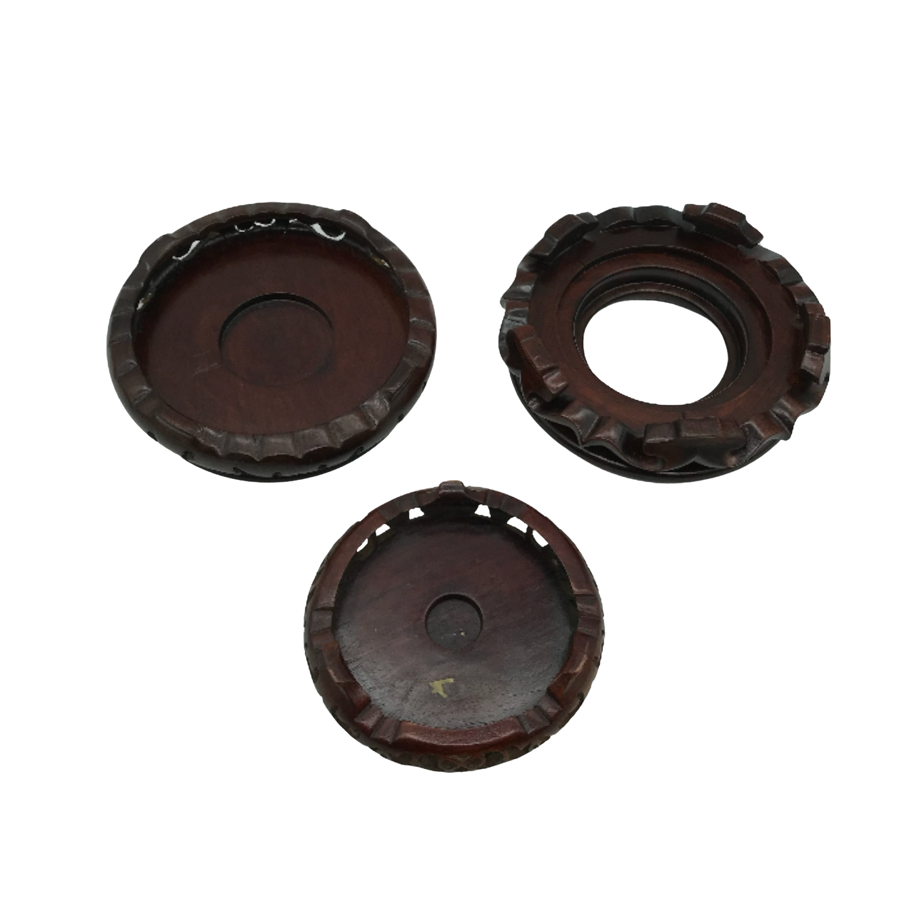 3x Wood Carved Vase Base/Stands(s)