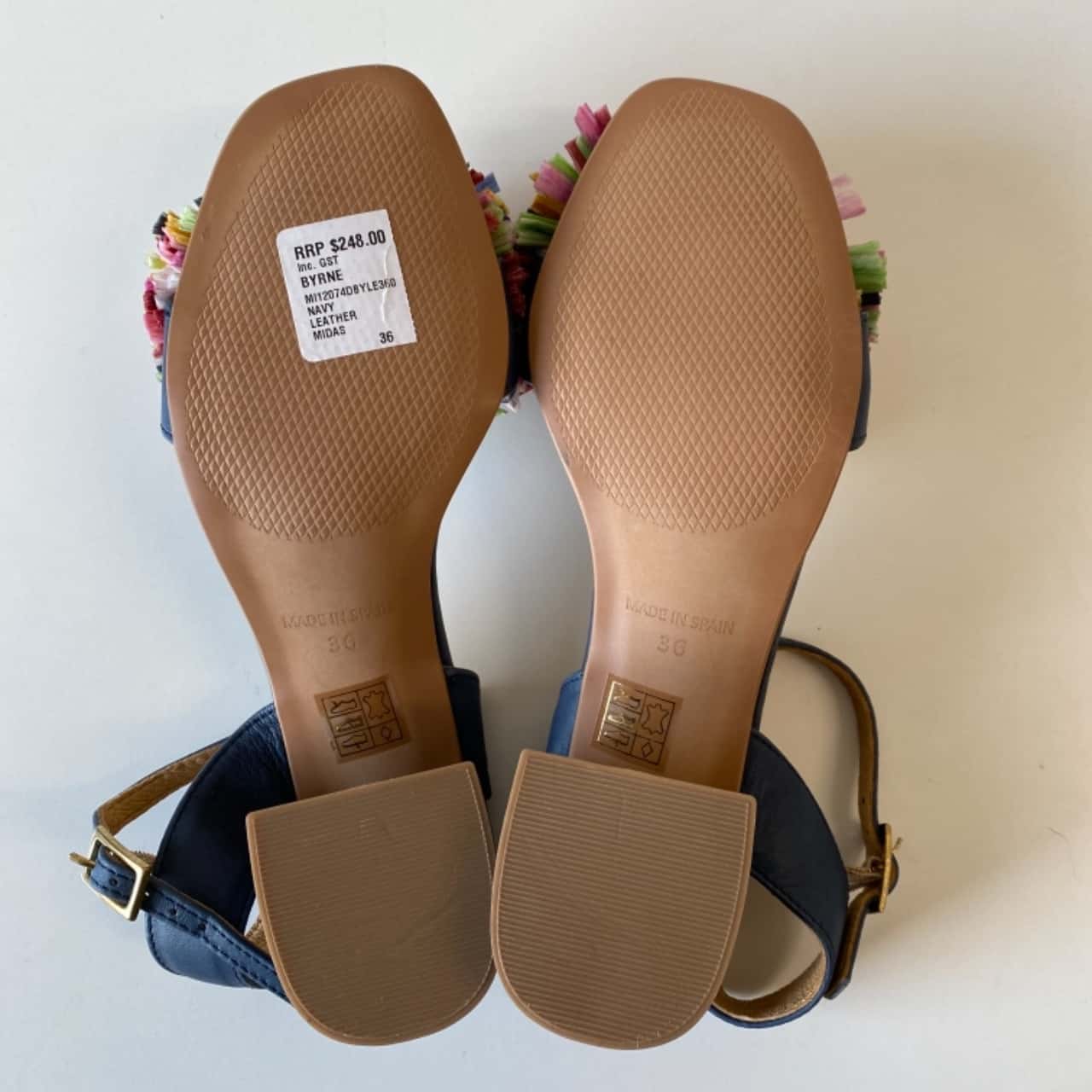 Midas Women's Size 36 Navy Leather Shoe With Raffia Detail(s)