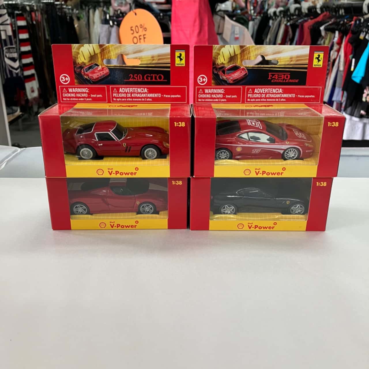 Shell V Power Ferrari Assorted 1:38 Scale Die Cast Cars x4 NEW