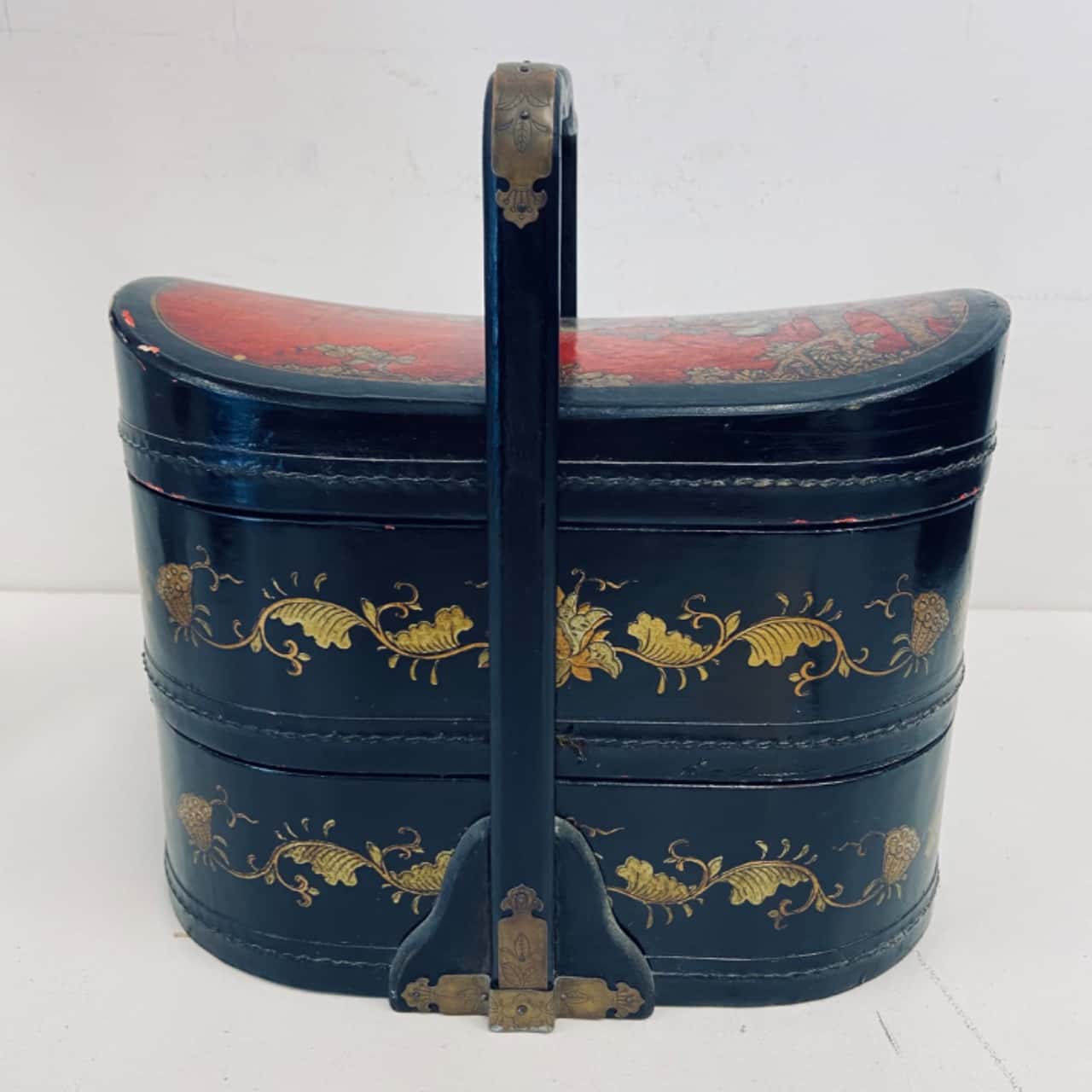 Black Antique Chinese Basket 2 Tier(s)