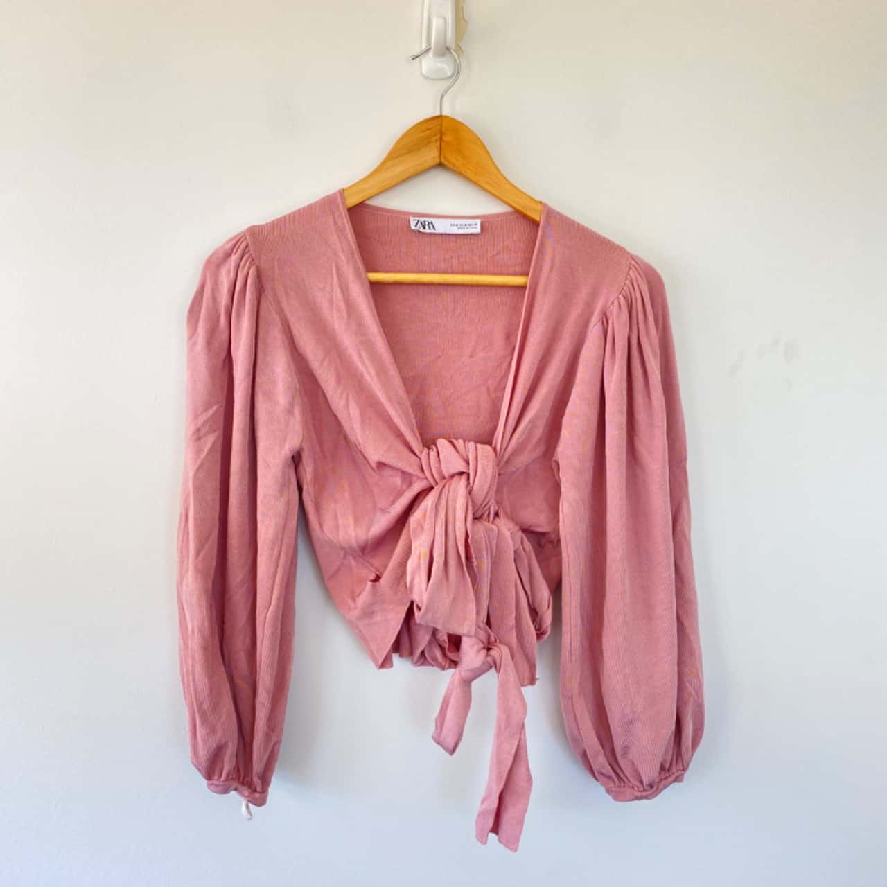 Zara Pink Front Tie Long Sleeve Blouse Top Size 10 / M (s)