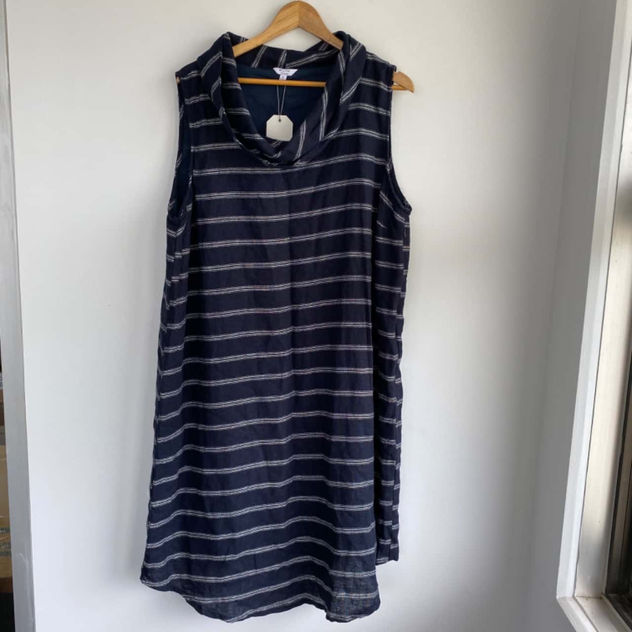 W.Lane Linen Blend Stripe Cowl Dress Navy / White Size 12 / L (s)