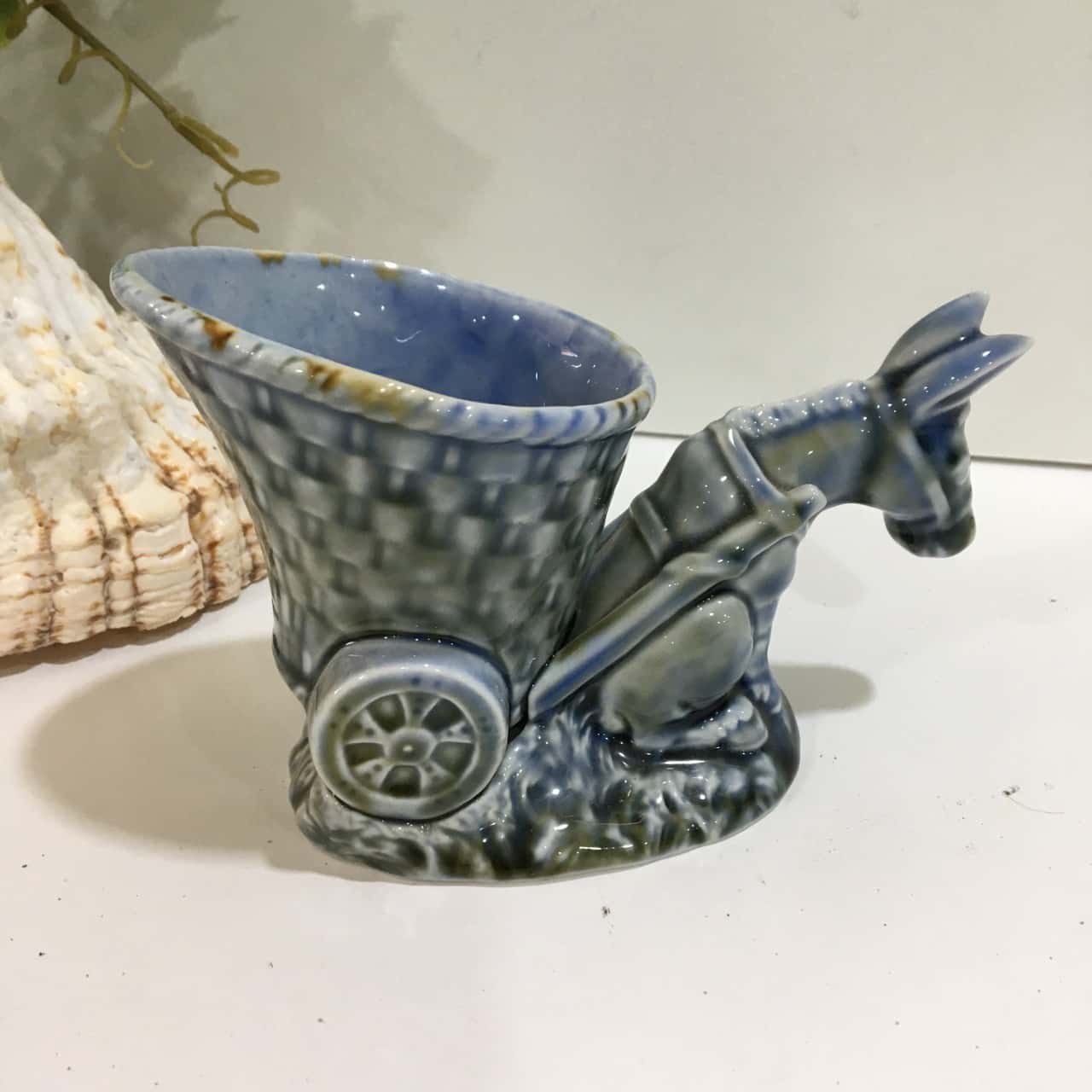 Shamrock Pottery, Donkey With Cart, Size: 17.cm Wide x 10.cm High, Blue ...