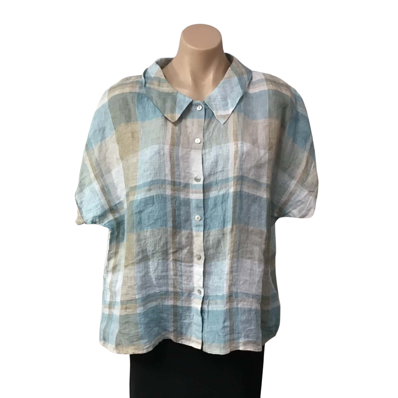Naturals by O & J Womens Size M White / Beige / Blue Checked Linen ...