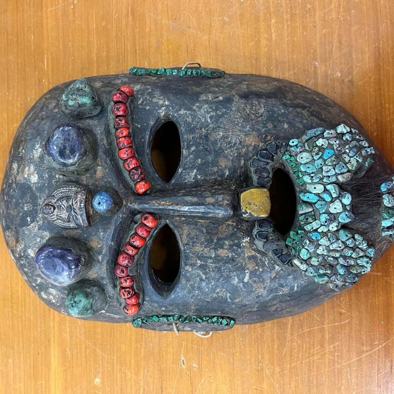 Vintage Wood Mask with Semi Precious Stones(s)