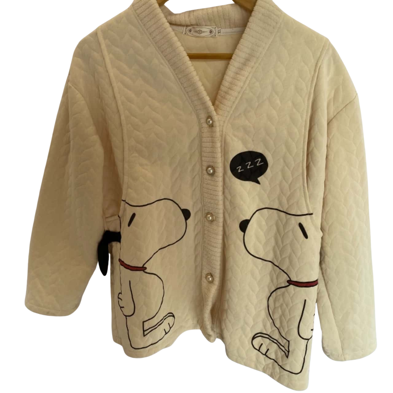 Snoopy Womens Size XL Quilted Cardigan Cream (s)